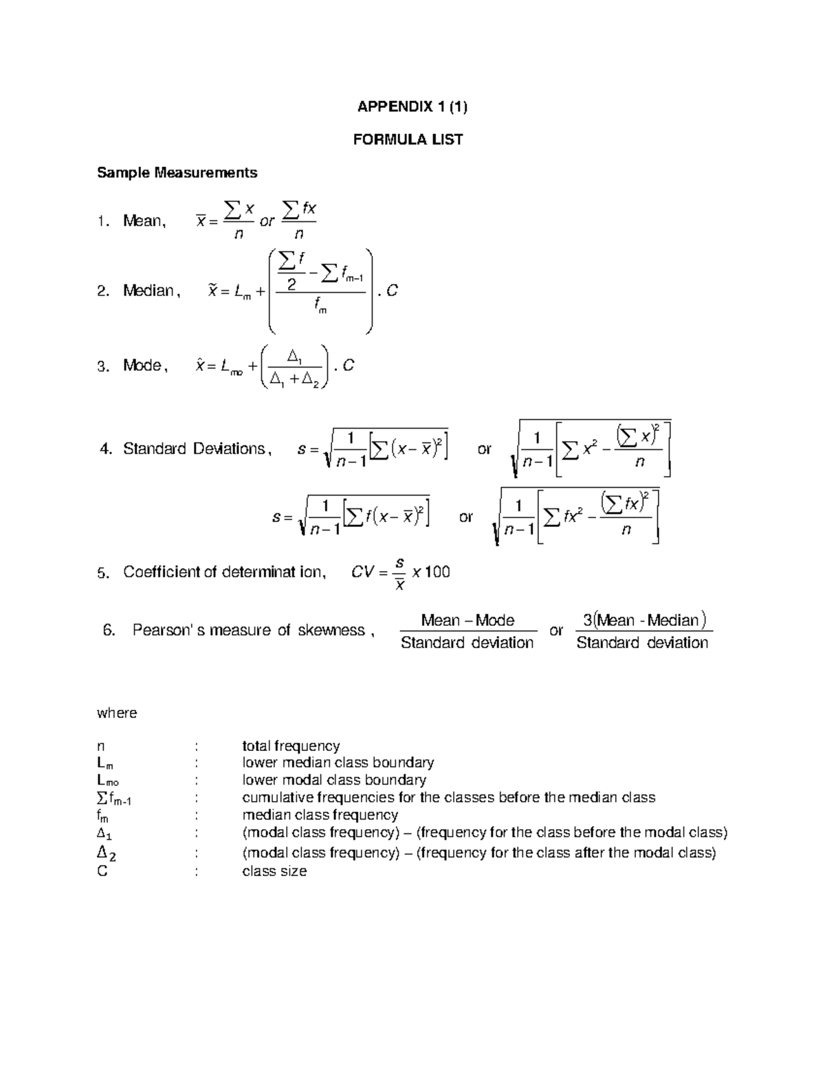 STA108: Statistics And Probability (Chapter 1 - 5 Formula Lists ...