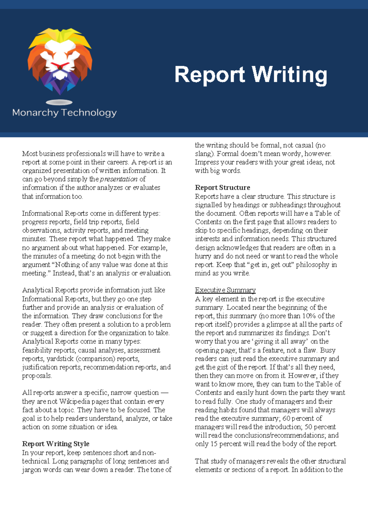 Report Writing for CMN - Email Memo Most business professionals will ...