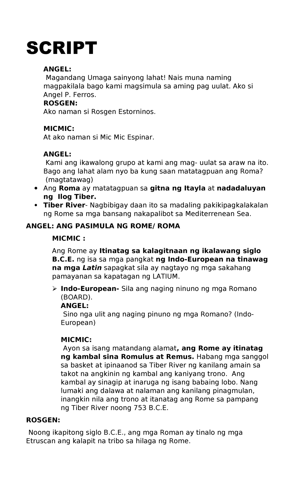 Script (Auto Recovered) - SCRIPT ANGEL: Magandang Umaga sainyong lahat! Nais muna naming ...