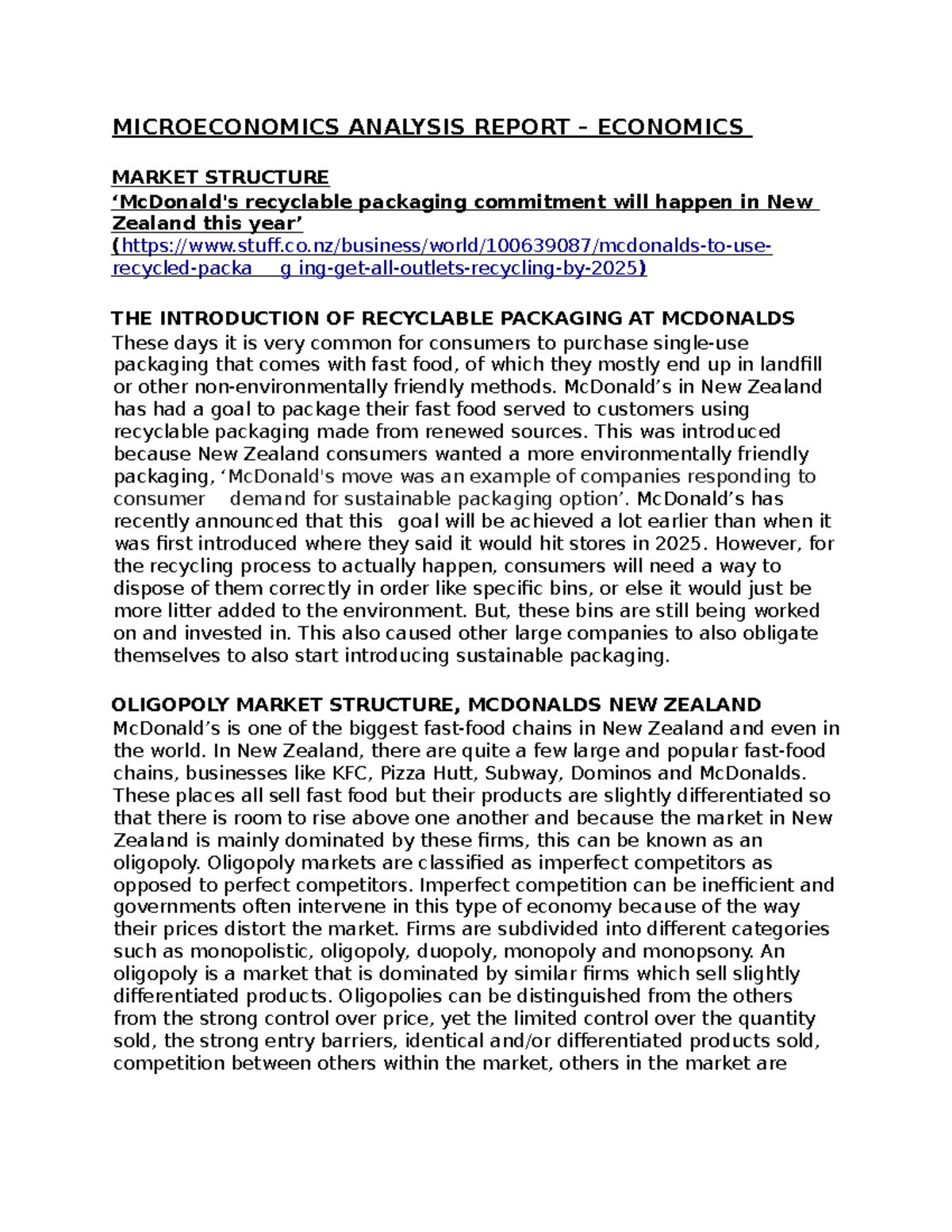 Microeconomics Analysis Report - Economics - MICROECONOMICS ANALYSIS ...