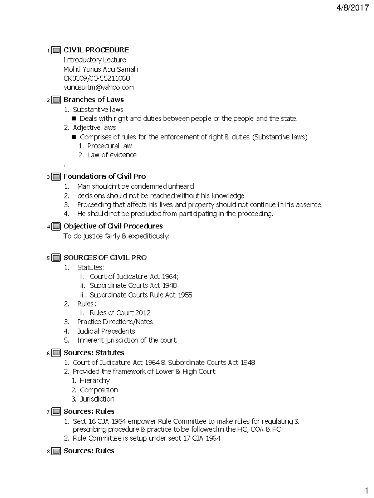 Bab 01 introduction locus standi - CIVIL PROCEDURE Introductory Lecture Mohd Yunus Abu Samah ...