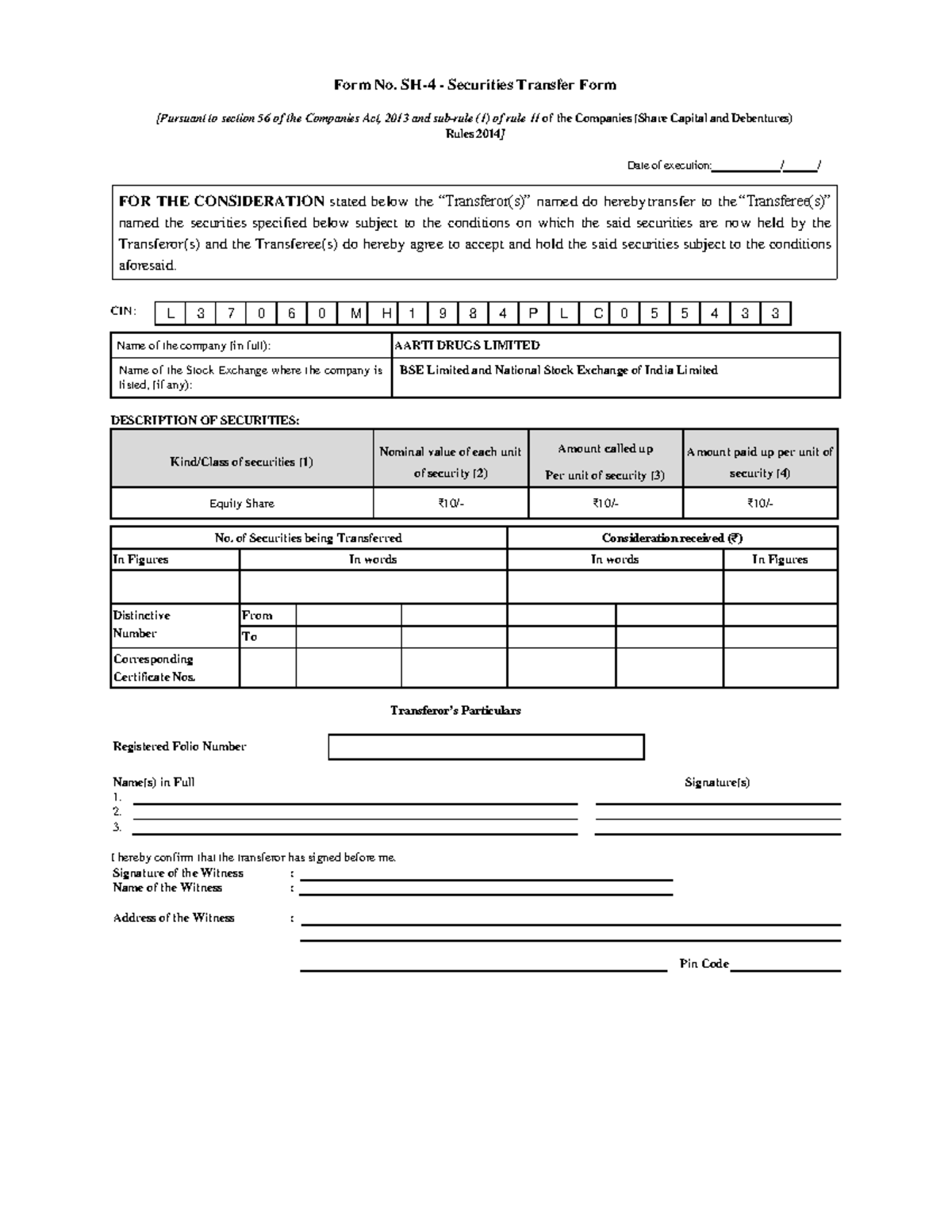 Form SH-4 - Ajayu - Form No. SH- 4 - Securities Transfer Form [Pursuant ...