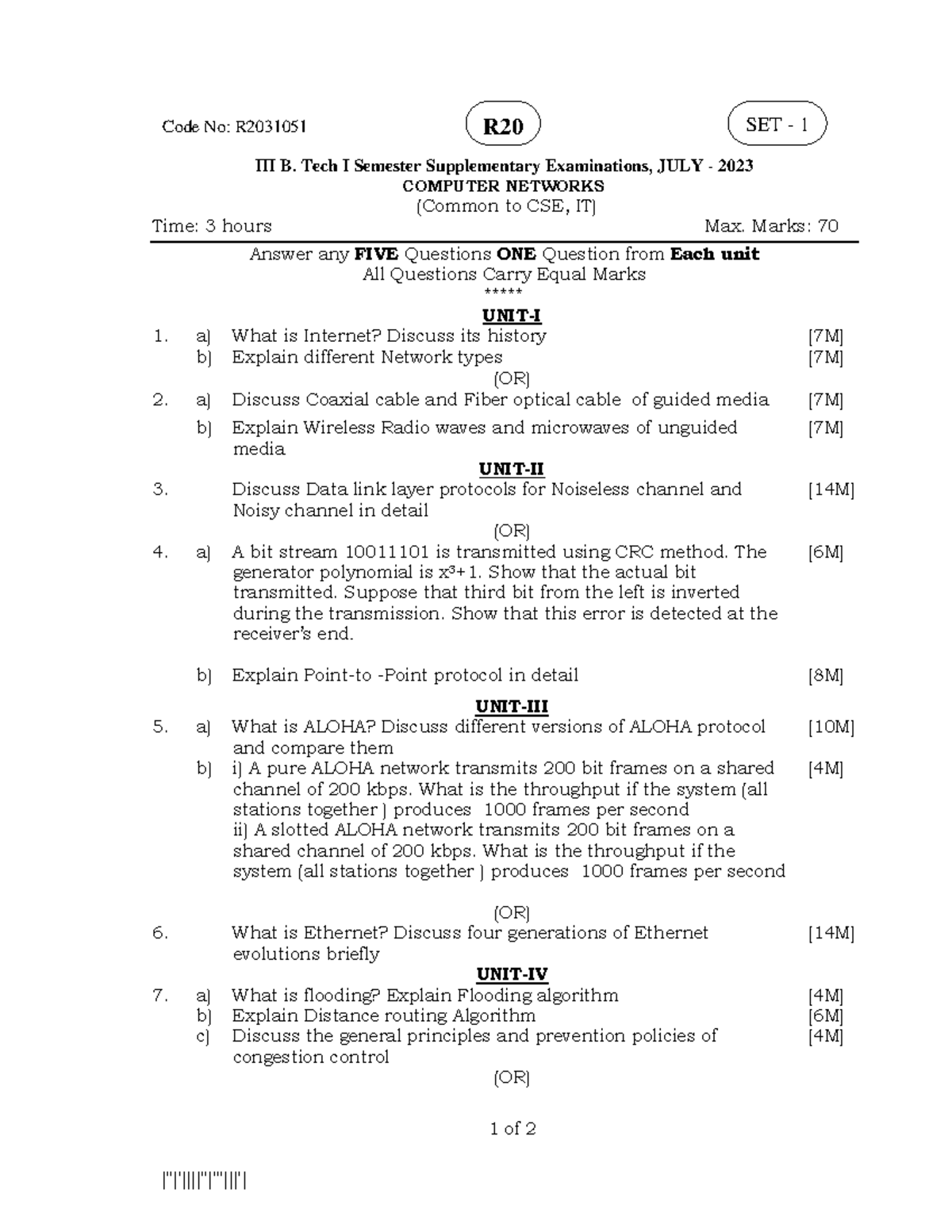 Computer Networks JULY 2023 - |''|'||||''|'''|||'| III B. Tech I ...