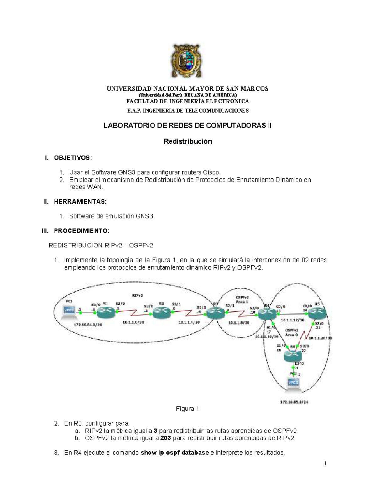 Lab Redistribucion RCII - UNIVERSIDAD NACIONAL MAYOR DE SAN MARCOS ...
