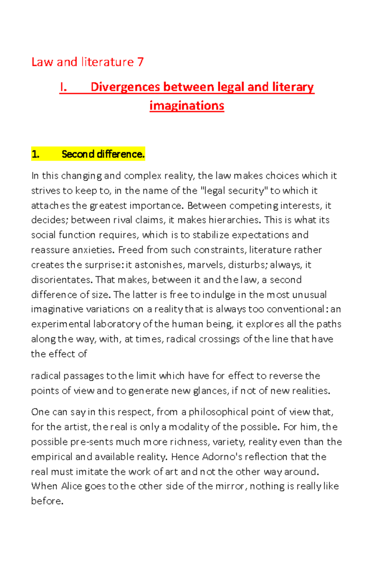 Law and literature 3 - Divergences between legal and literary ...