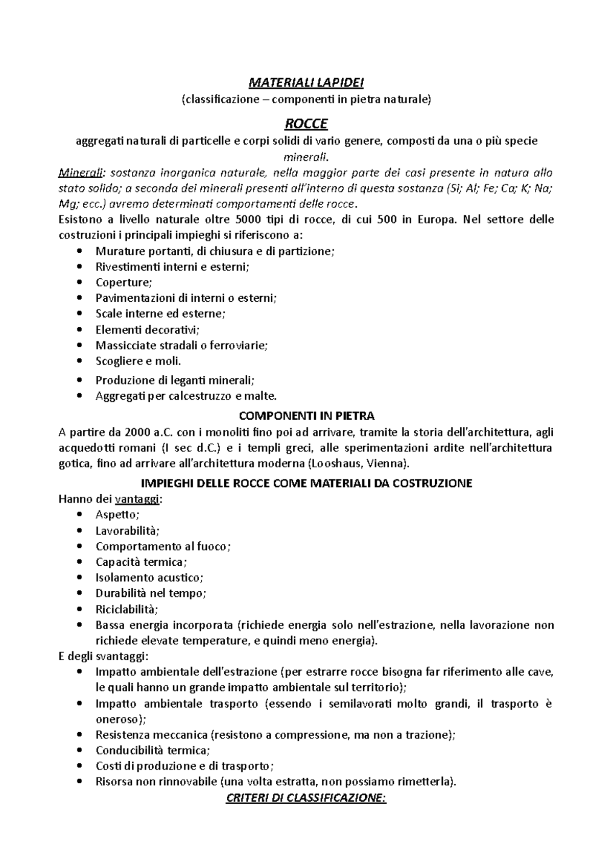 Materiali Lapidei - MATERIALI LAPIDEI (classificazione – componenti in ...