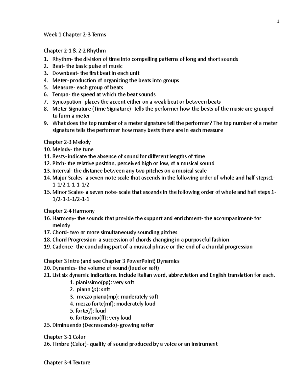 Week 1 Elements of Music Terms Chapters 2-3 (resubmit) - 1 Week 1 ...