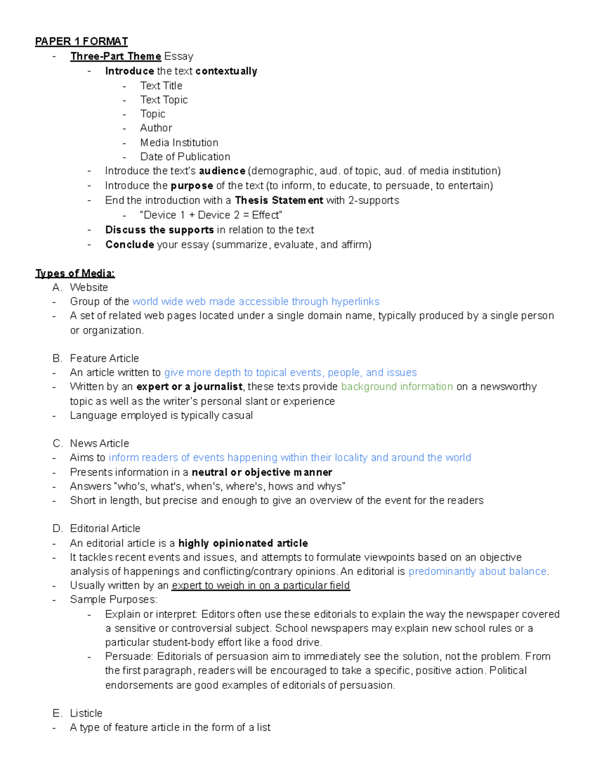 Final G12 English Paper 1 Reviewer - PAPER 1 FORMAT Three-Part Theme ...