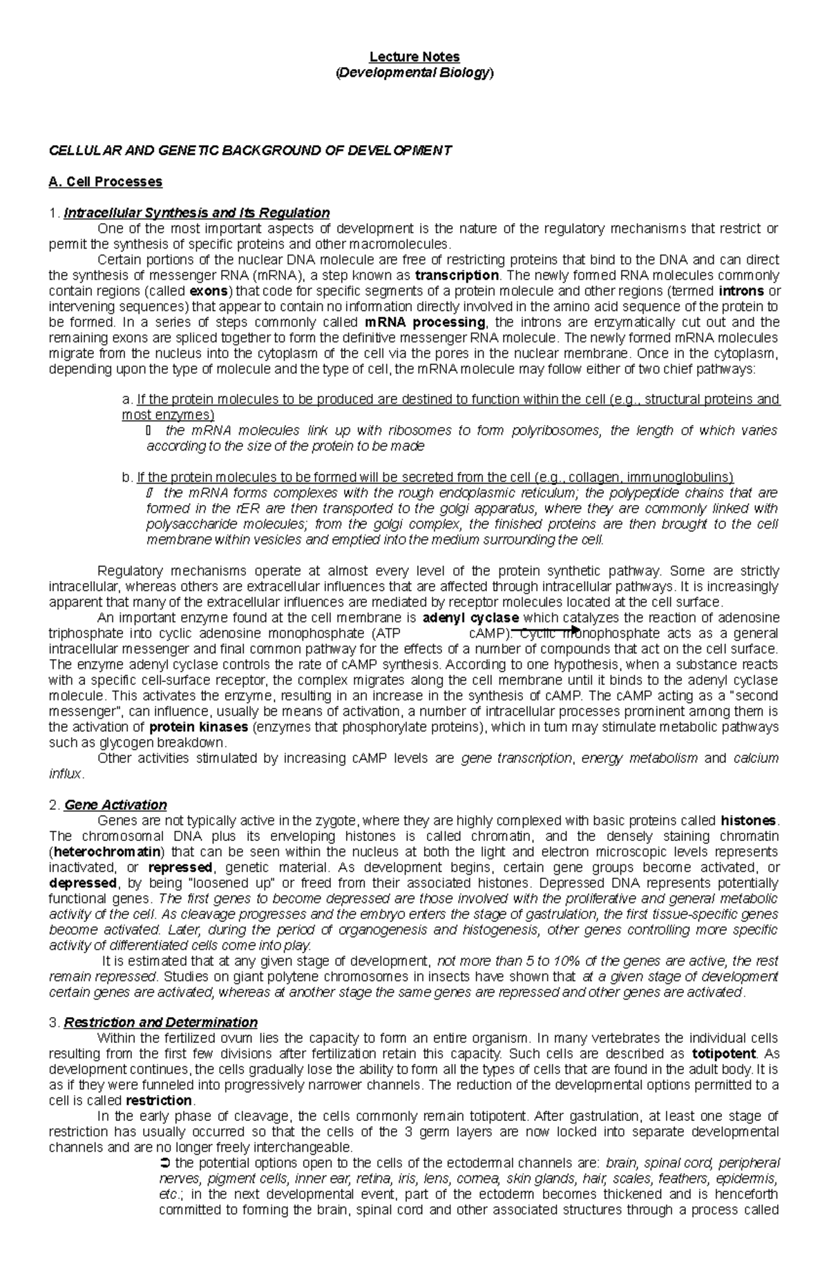 Cell Processes hand out '21 - Lecture Notes ( Developmental Biology ...