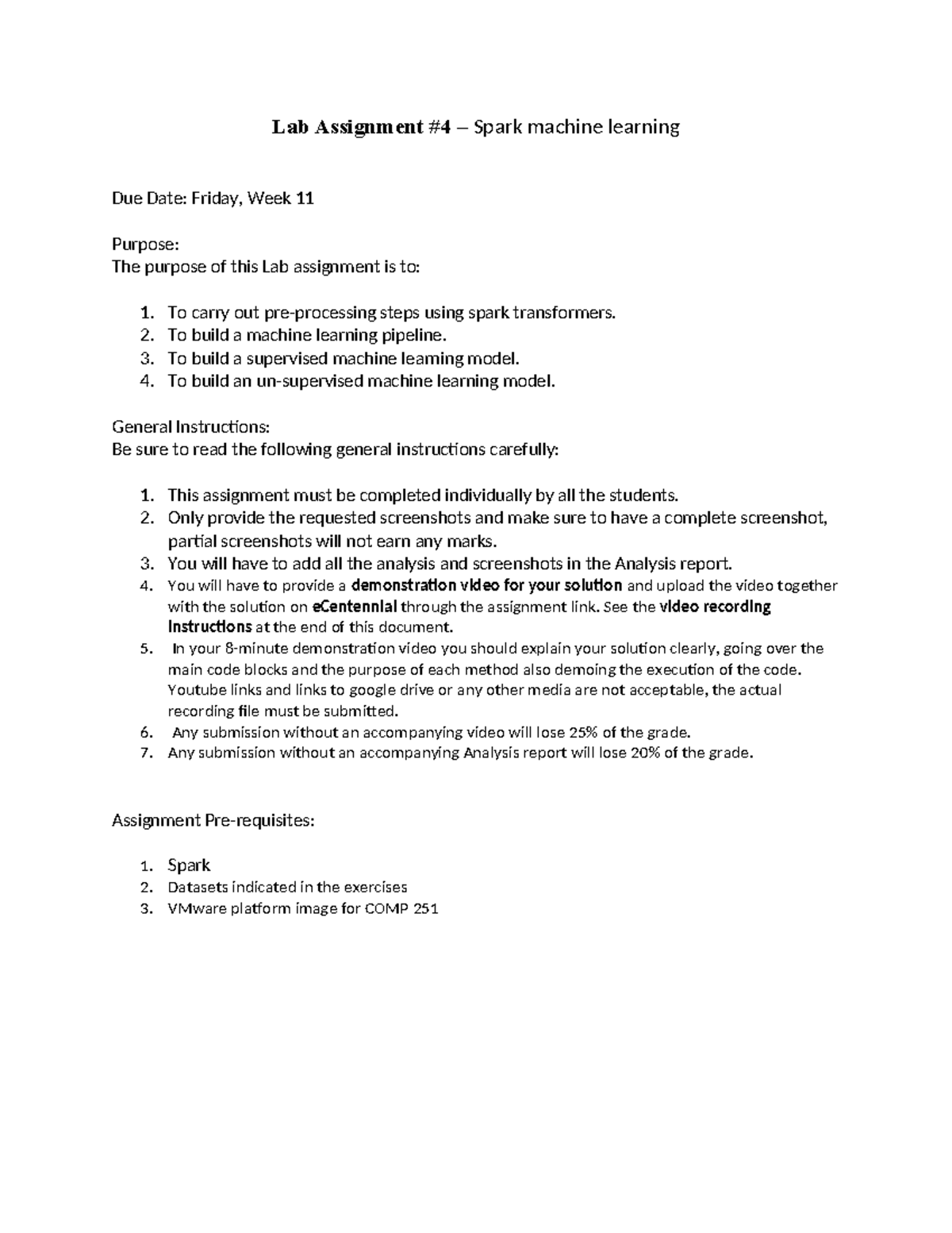 Assignment Spark Machine Learning Lab Assignment 4 Spark Machine Learning Due Date Friday