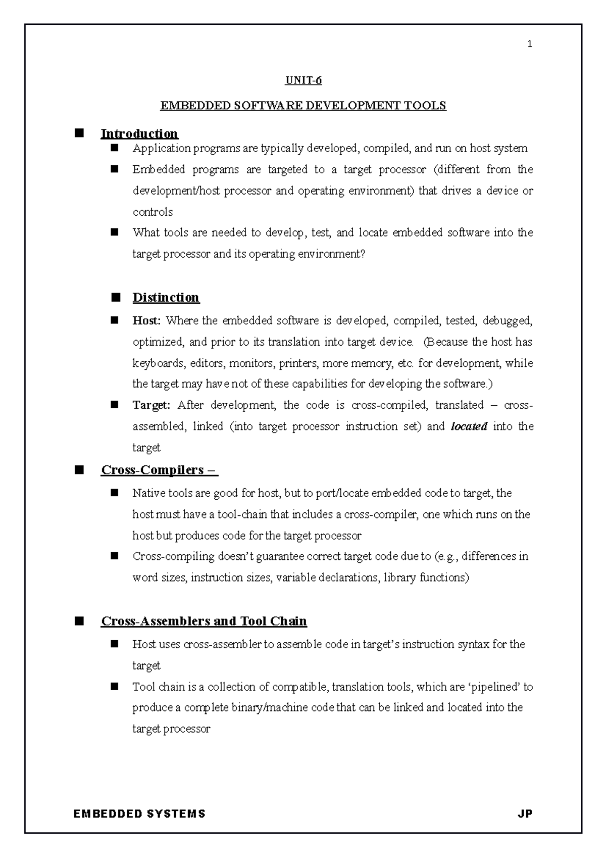 UNIT6 - ES,BDA,AI,CSDF 4th year - UNIT- EMBEDDED SOFTWARE DEVELOPMENT TOOLS Introduction - Studocu