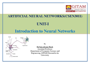 CSEN3011 - Summary Artificial Neural Networks - Department of Computer Science and Engineering ...