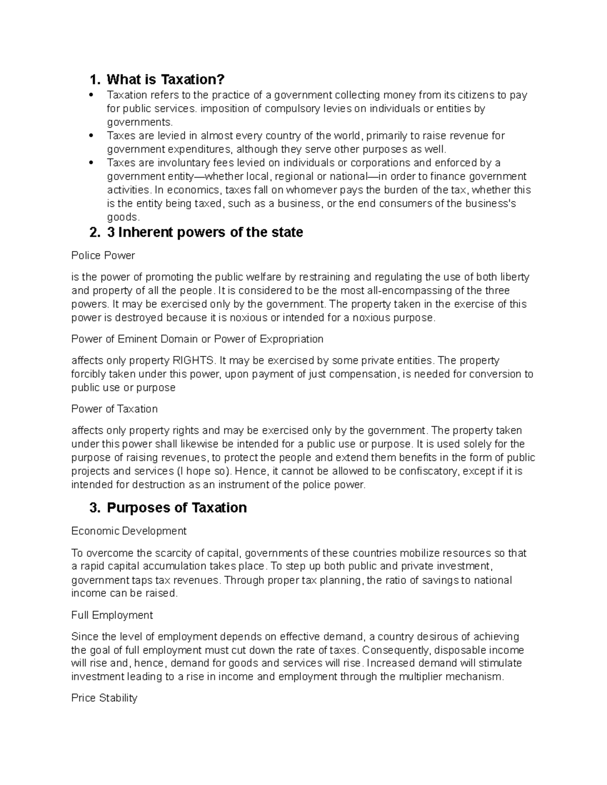 TAX Assignment - Lecture notes 1 - 1. What is Taxation? Taxation refers ...