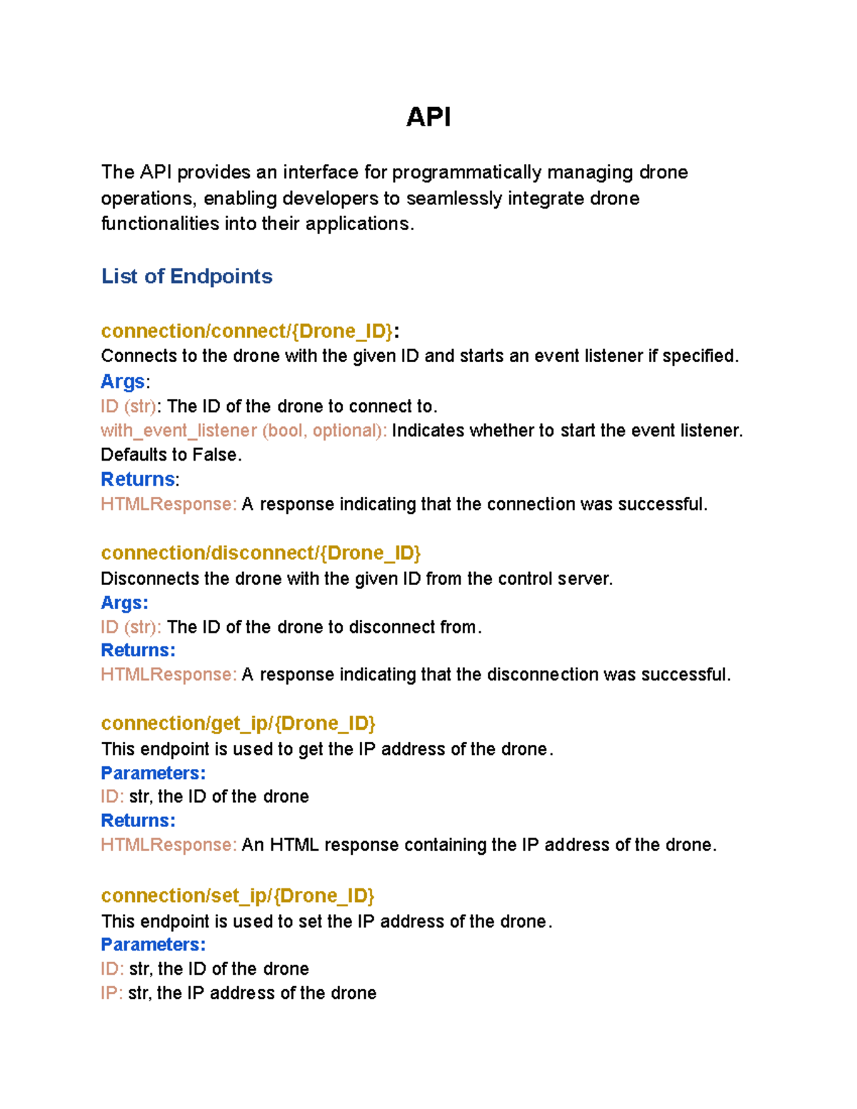API-docs - Description - API The API provides an interface for programmatically managing drone ...