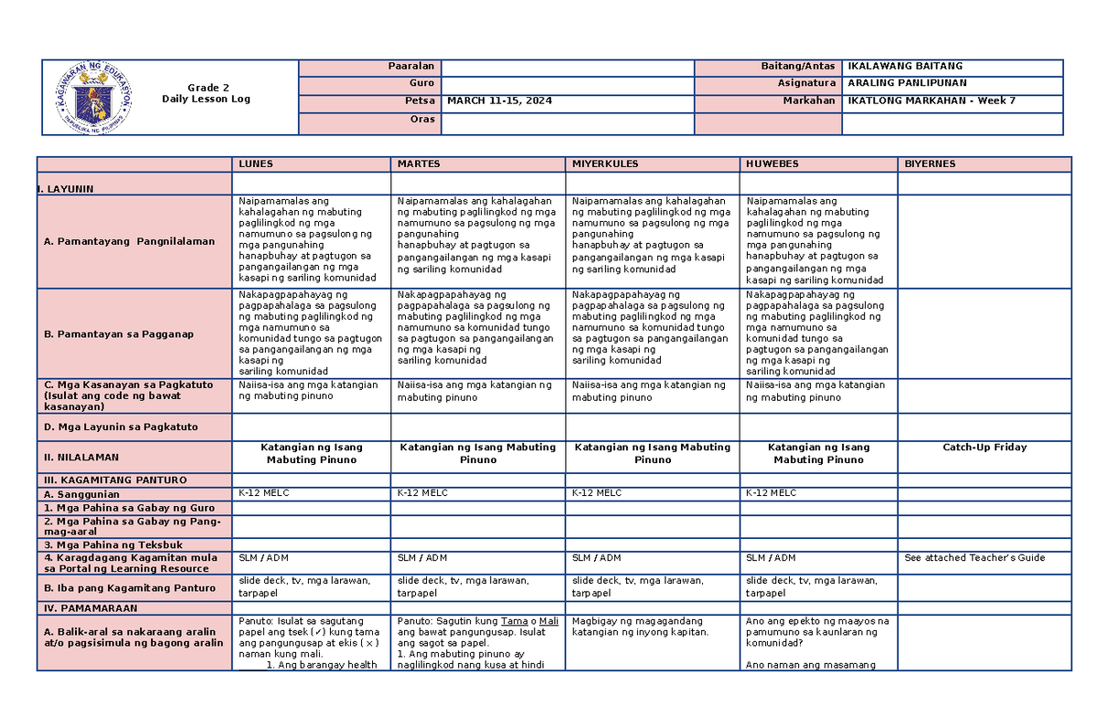 Q3-WEEK7-DLL-AP 2 - Grade 2 Daily Lesson Log Paaralan Baitang/Antas ...