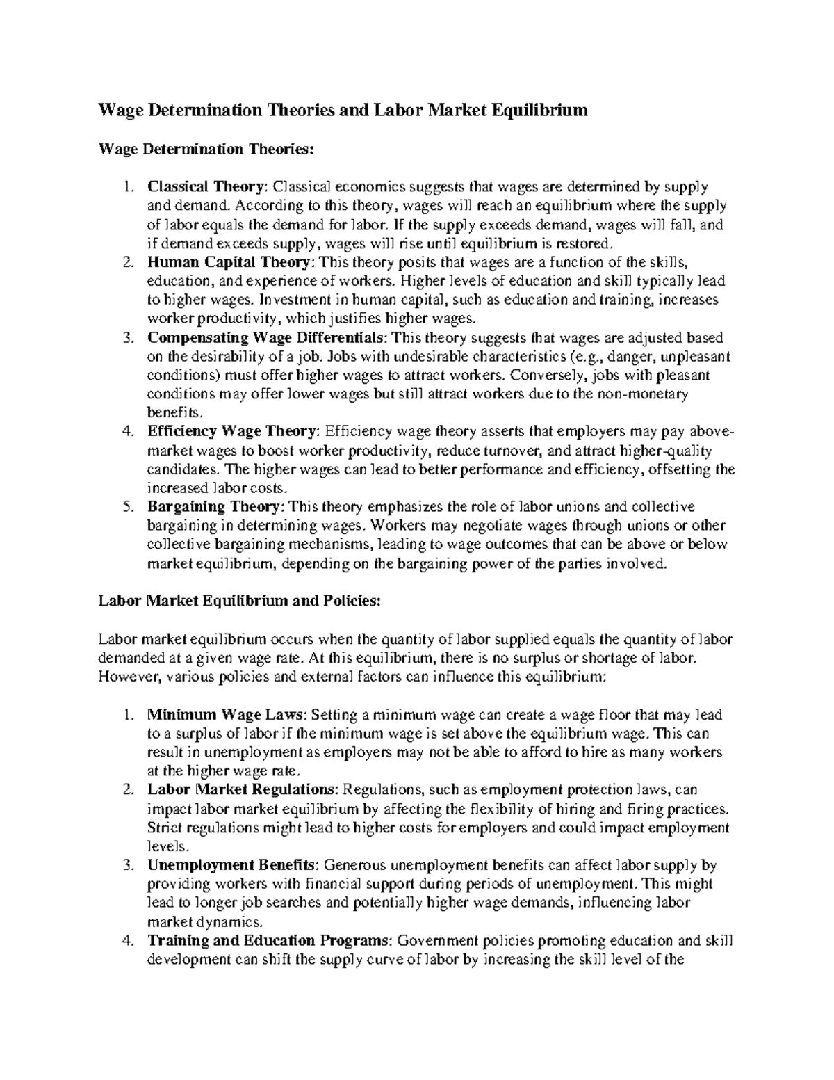 Wage Determination Theories and Labor Market Equilibrium - Classical ...