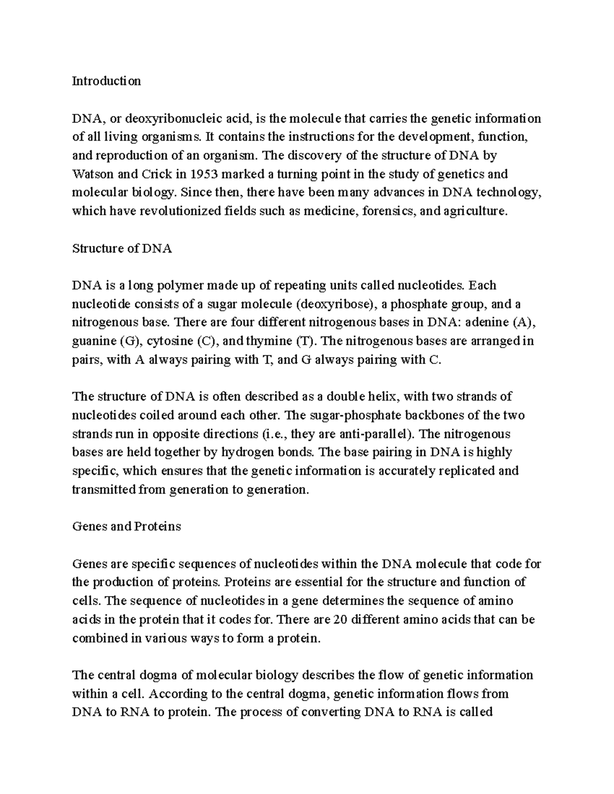 DNA P6 1- Google Docs - DNA NOTES - Introduction DNA, or ...
