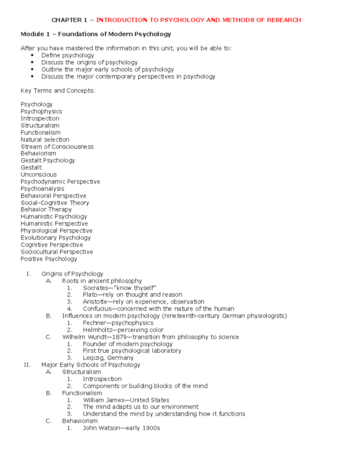 Ch01 Introduction to Psychology and Methods of Research - CHAPTER 1 ...