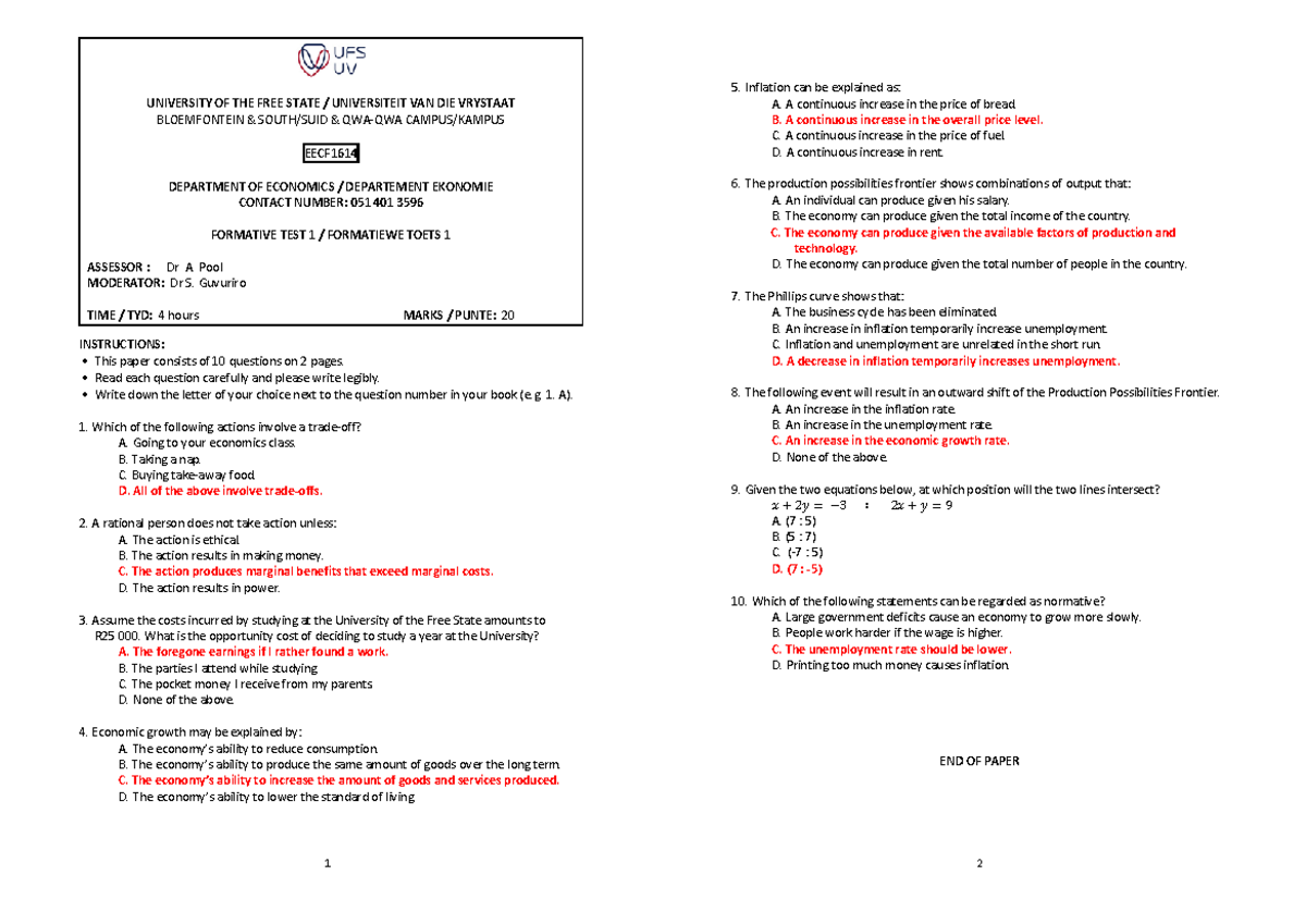 Formative Test1 MEMO - Copy - 1 INSTRUCTIONS: This paper consists of 10 ...