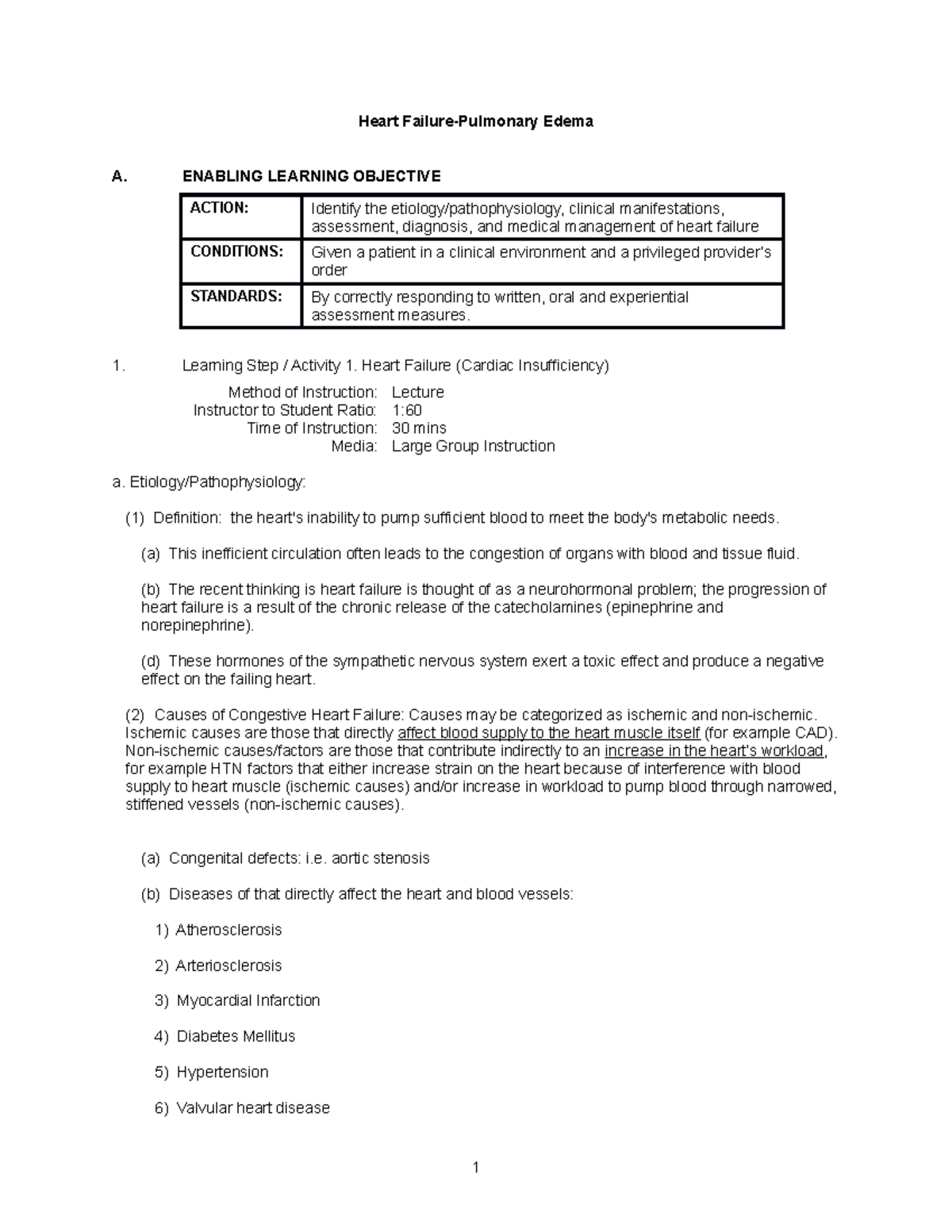 Heart Failure Pulmonary Edema - ENABLING LEARNING OBJECTIVE ACTION ...