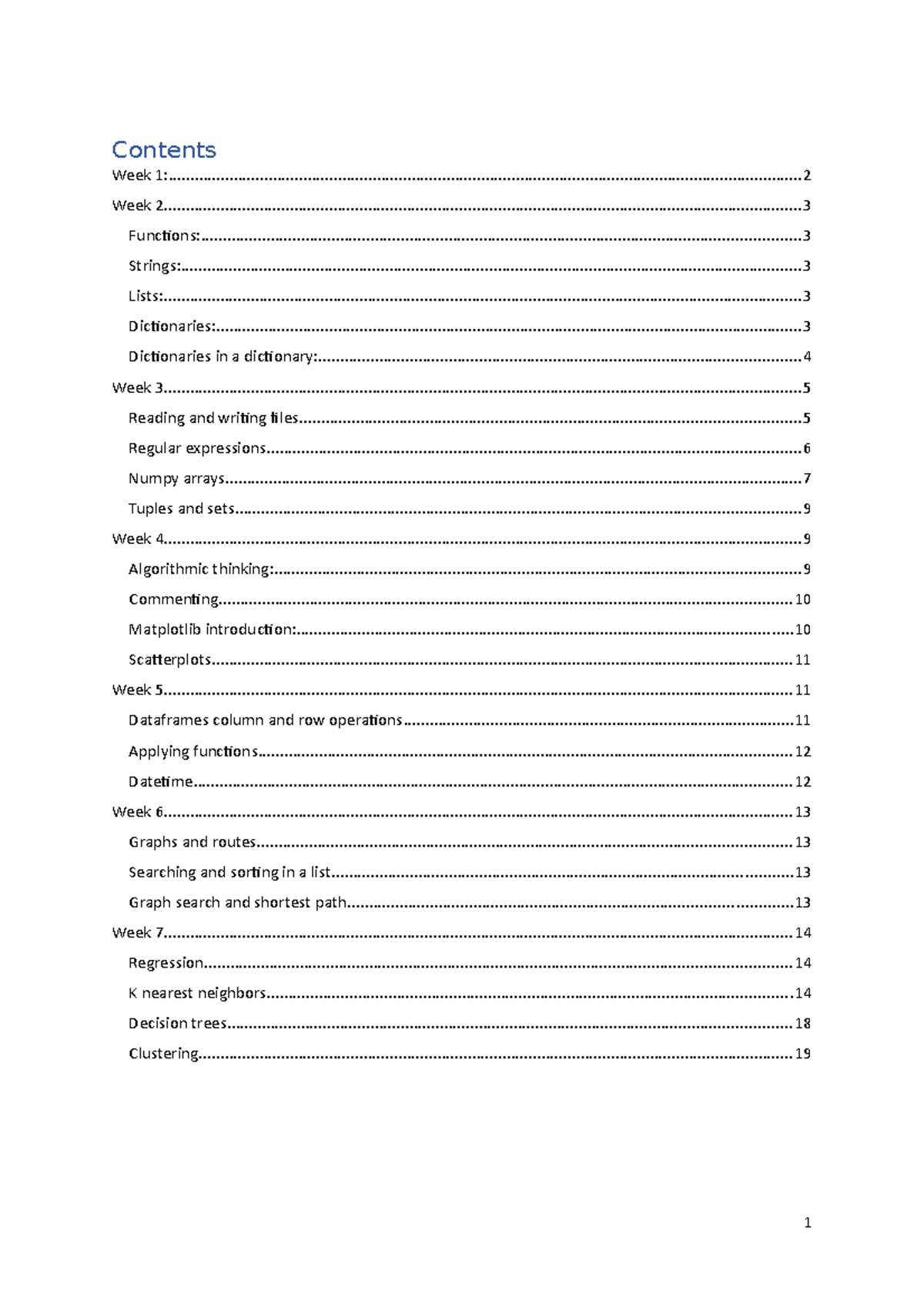 Interesting notes - Contents Week - Studeersnel