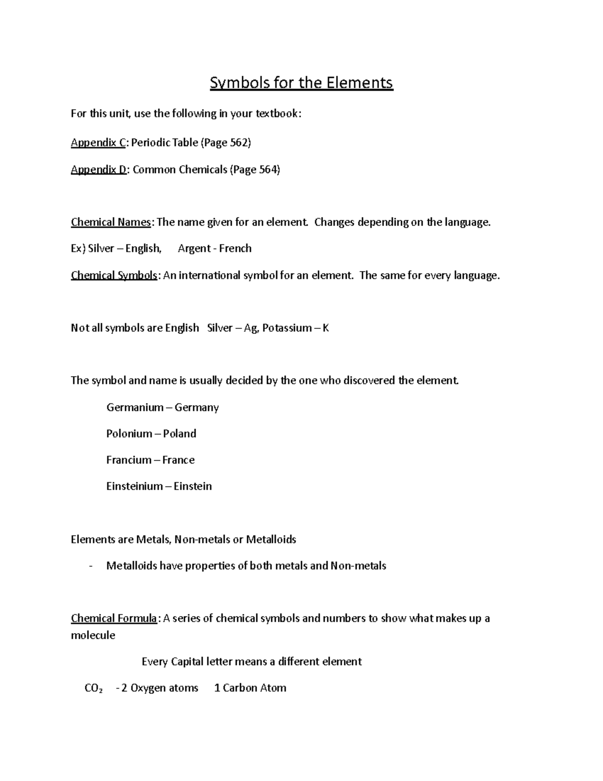 Lesson 5 - Symbols for the Elements - Symbols for the Elements For this ...
