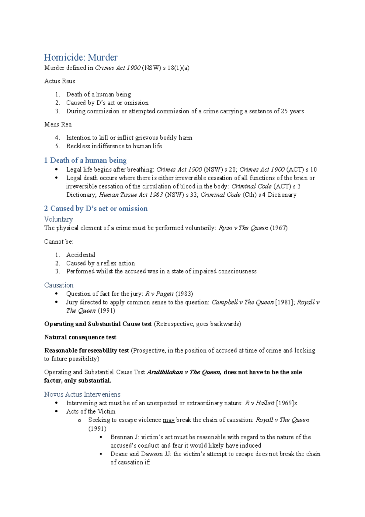 1-Murder - Murder summary - Homicide: Murder Murder defined in Crimes ...