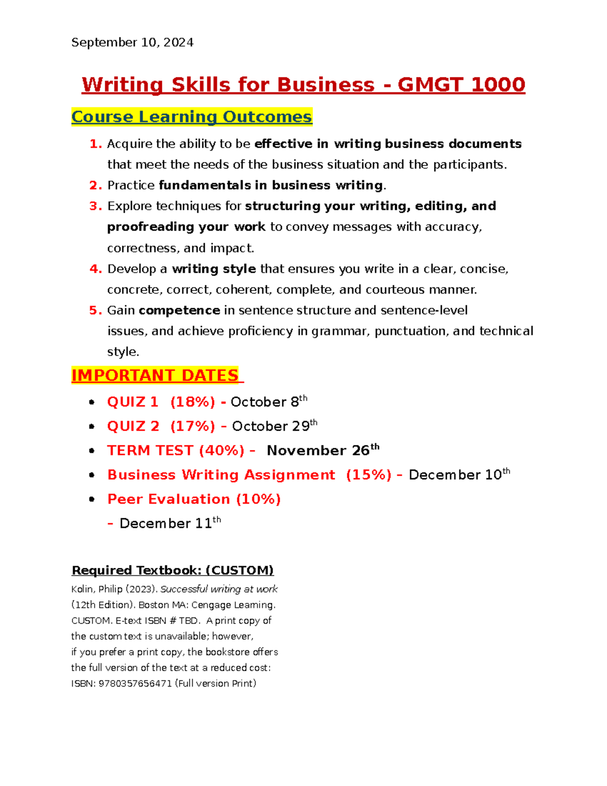 CL1 Writing Skills - Business - Writing Skills for Business - GMGT 1000 ...