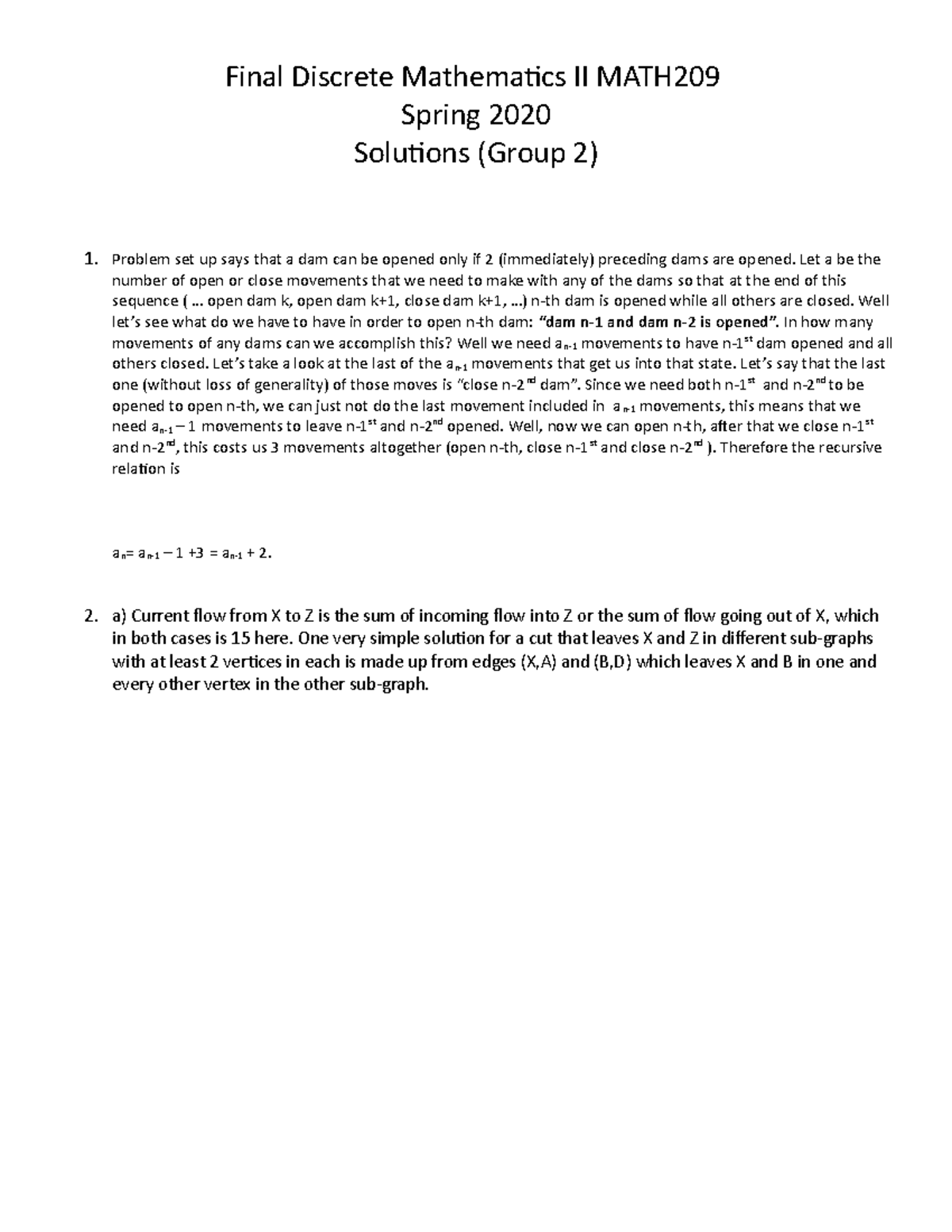 Final Solutions Gr 2 Discrete Math Ii Spring 2020 Final Discrete Mathematics Ii Math Spring