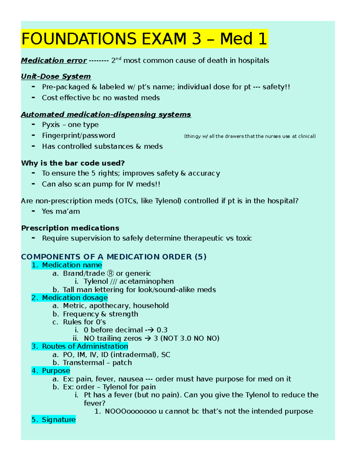 MED - FD exam 3 - Good notes for nursing foundations of practice exam 3 ...