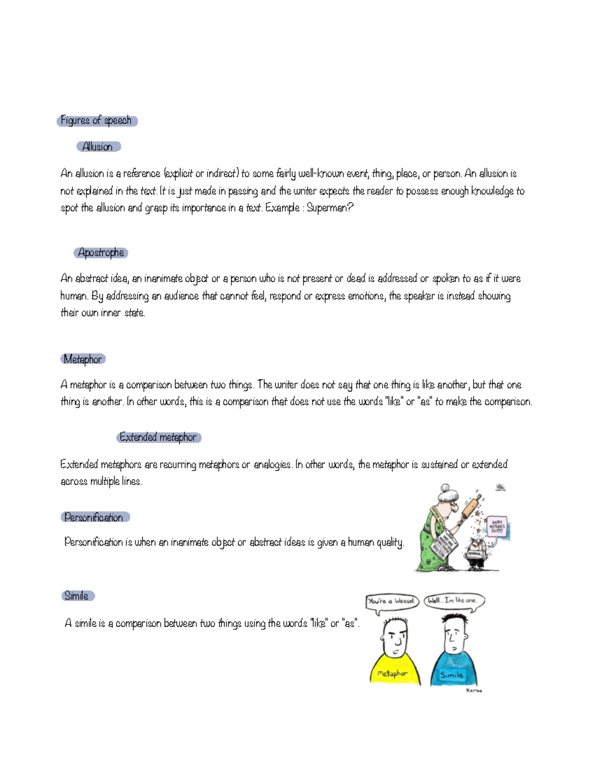 Literature - Handwritten Notes - Figures of speech Allusion An allusion ...