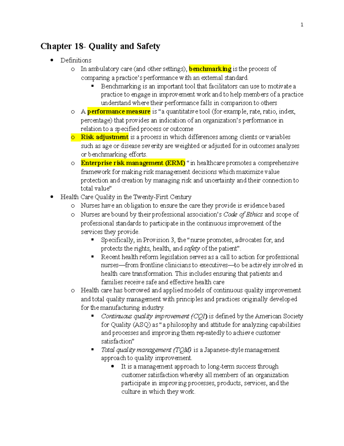 Chapter 18 Quality and Safety- Instructor - Chapter 18- Quality and ...