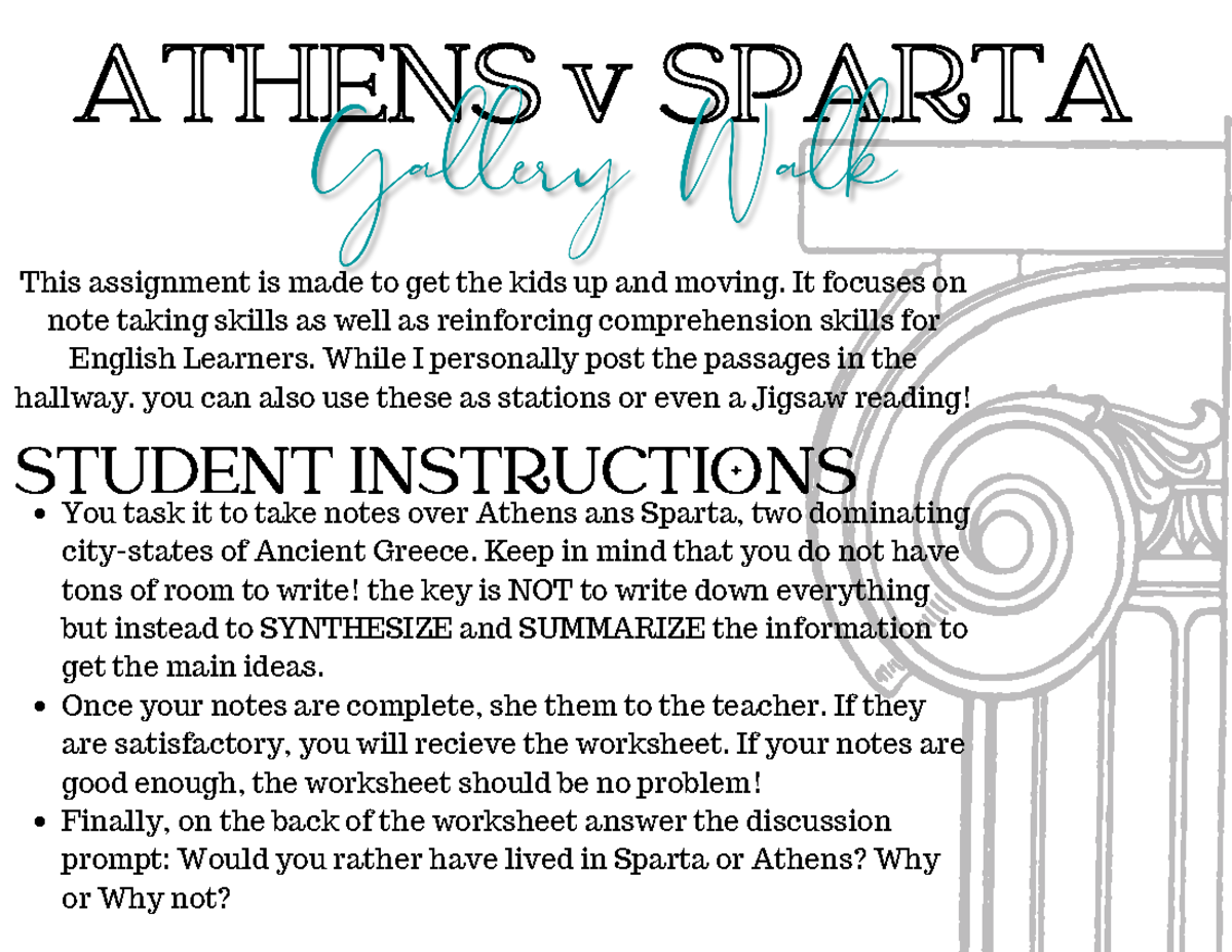 Athens vs. Sparta Gallery Walk - ATHENS v SPARTA You task it to take ...