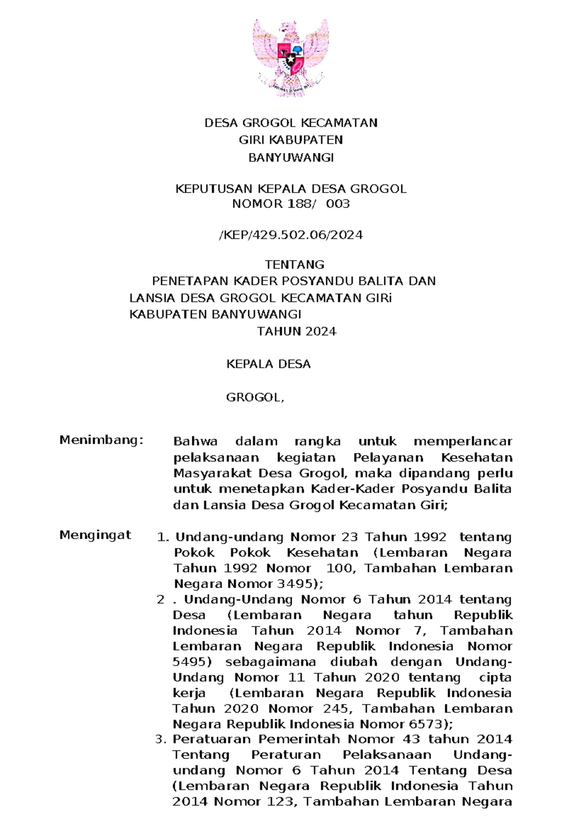 SK Kader Pustu - Copy - live happy - DESA GROGOL KECAMATAN GIRI KABUPATEN BANYUWANGI KEPUTUSAN ...