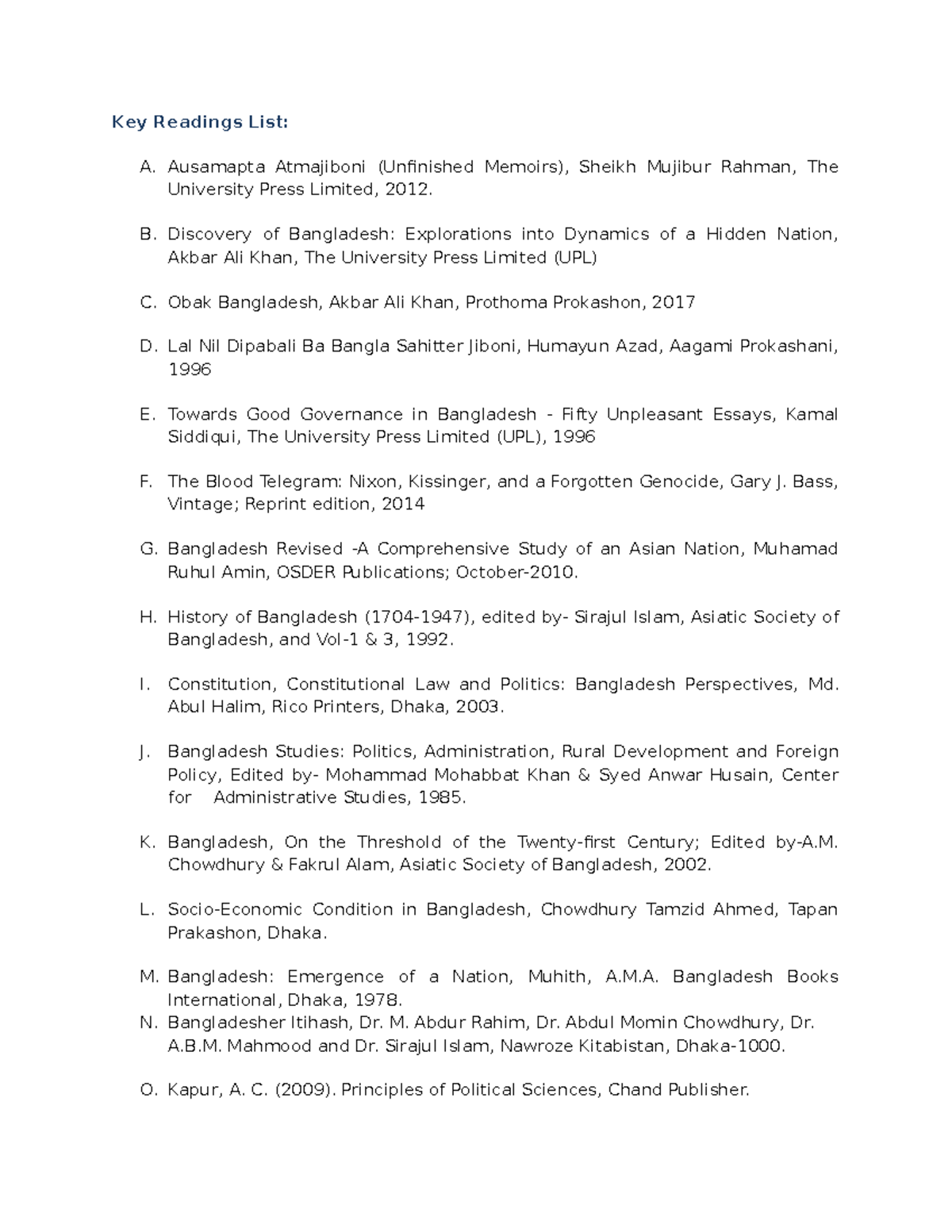 References - Primary readings - Key Readings List: A. Ausamapta ...