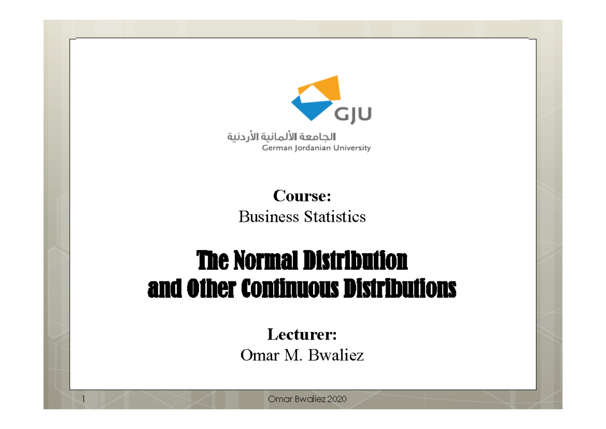 Business statistics last slides - Course: Business Statistics The ...