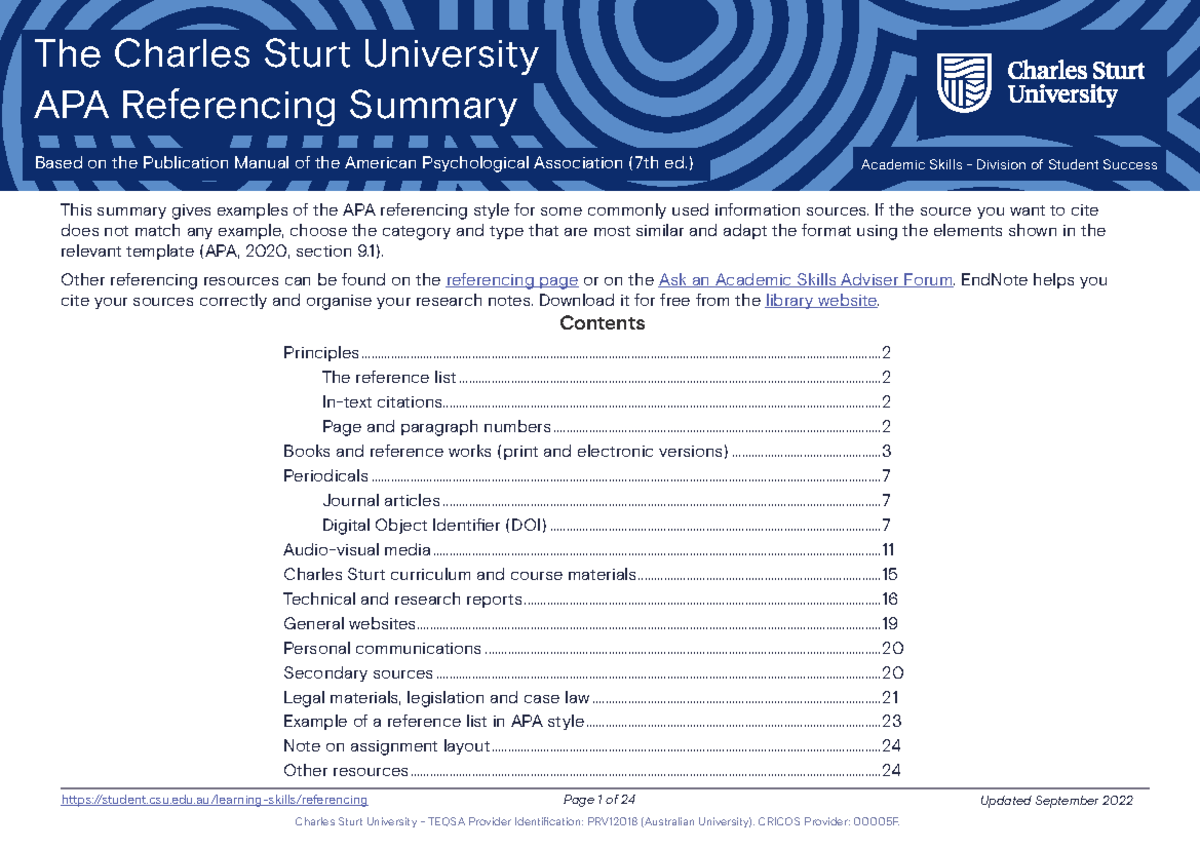 Charles Sturt University APA 7th ed - The Charles Sturt University APA ...