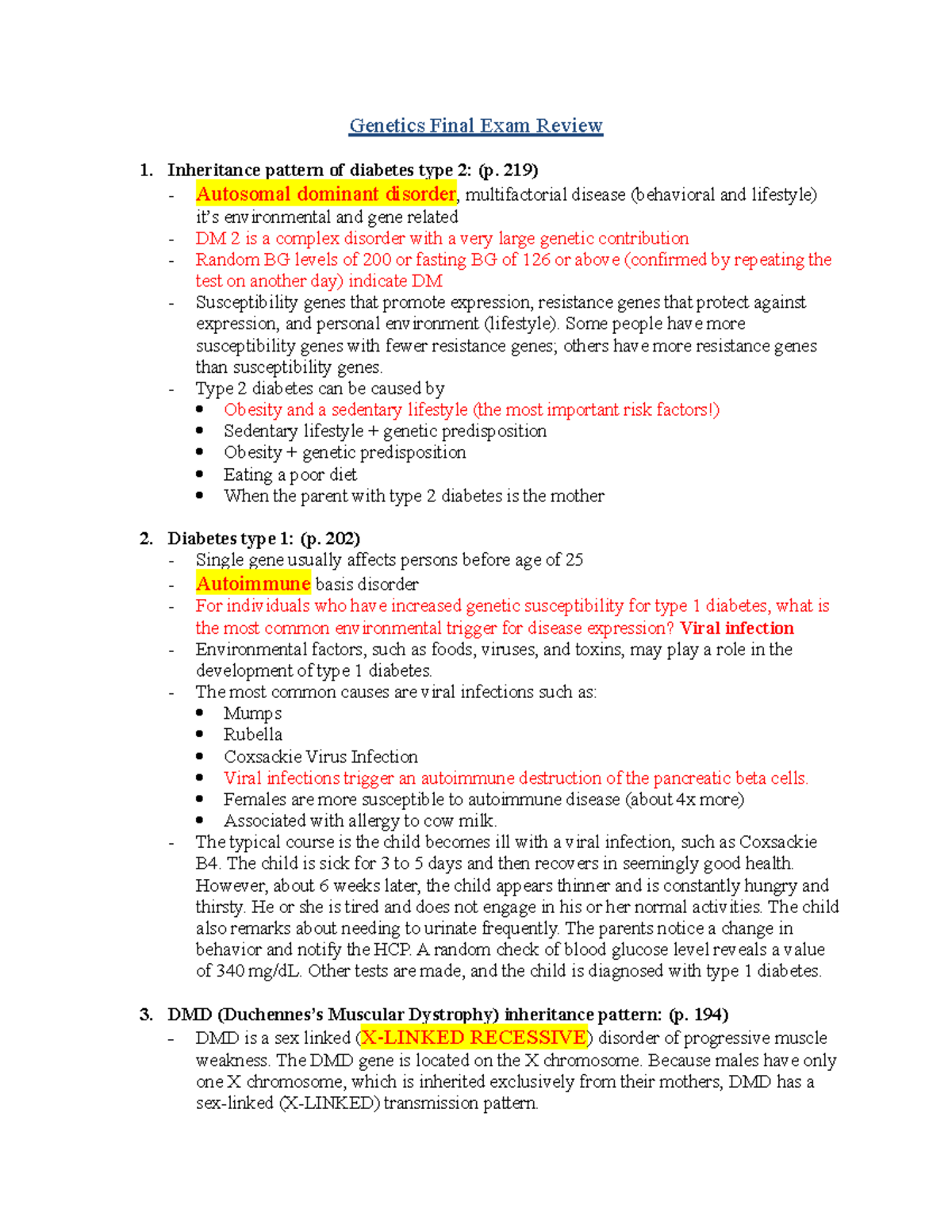 Genetics Final Review - Genetics Final Exam Review 1. Inheritance ...
