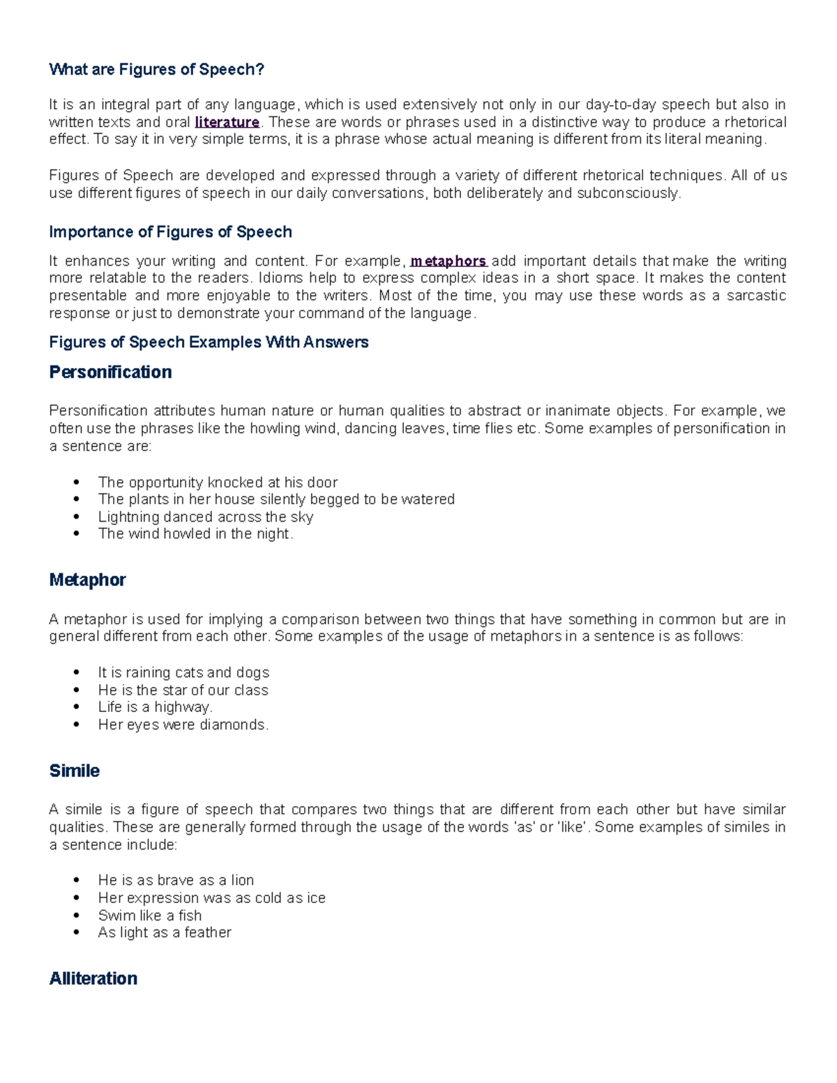 Figures of Speech - for referential notes - What are Figures of Speech ...