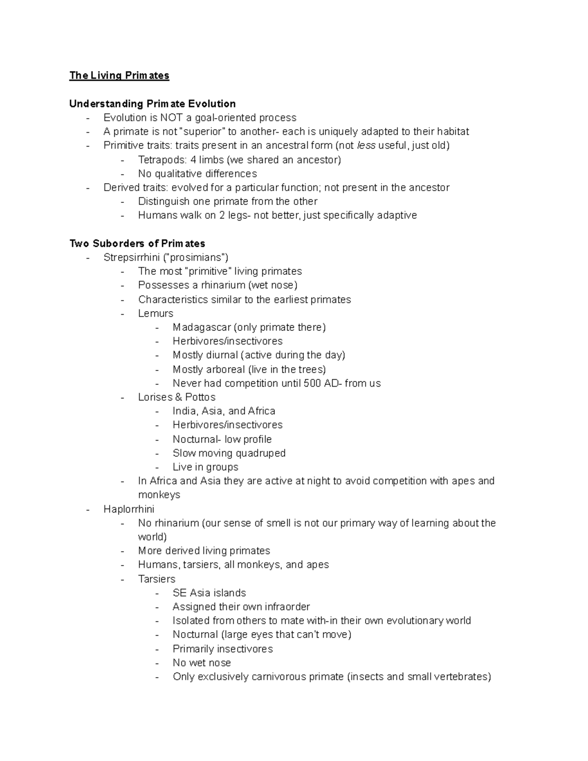 Ant2000 2 Lecture Notes With Prof Sinelli The Living Primates Understanding Primate 