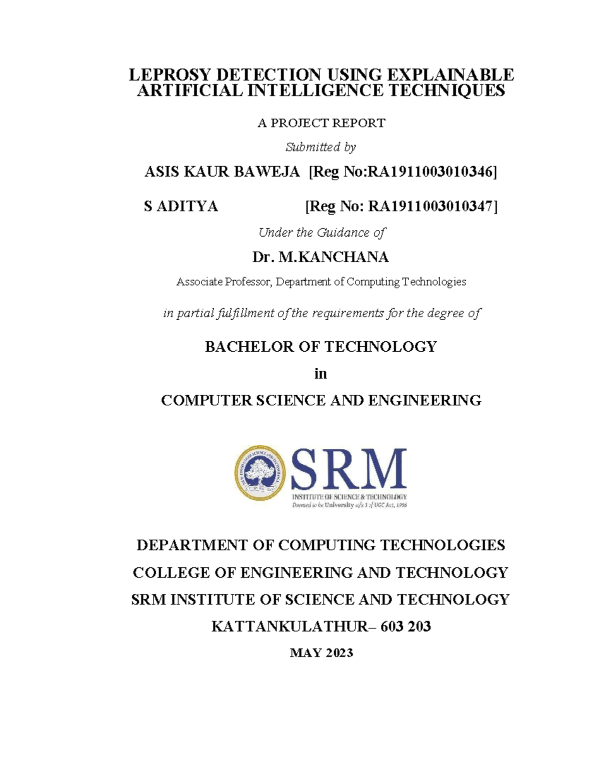 project report of ai with full discription - LEPROSY DETECTION USING EXPLAINABLE ARTIFICIAL ...