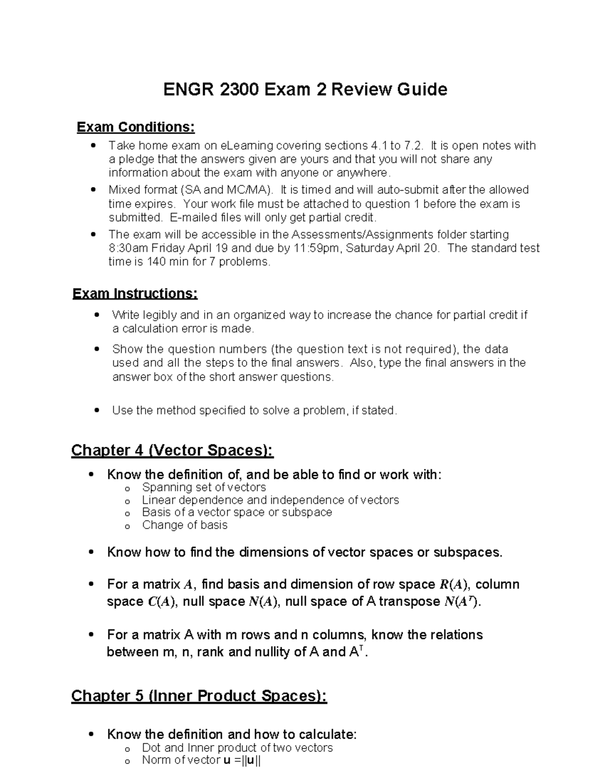 ENGR2300 Exam 2 Review guide - ENGR 2300 Exam 2 Review Guide Exam ...