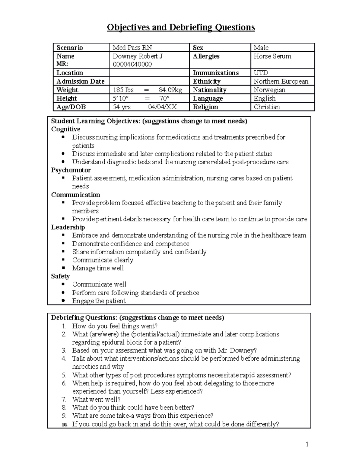 MED PASS VN Downey Robert J - Warning: TT: more functions defined than expected Objectives and ...