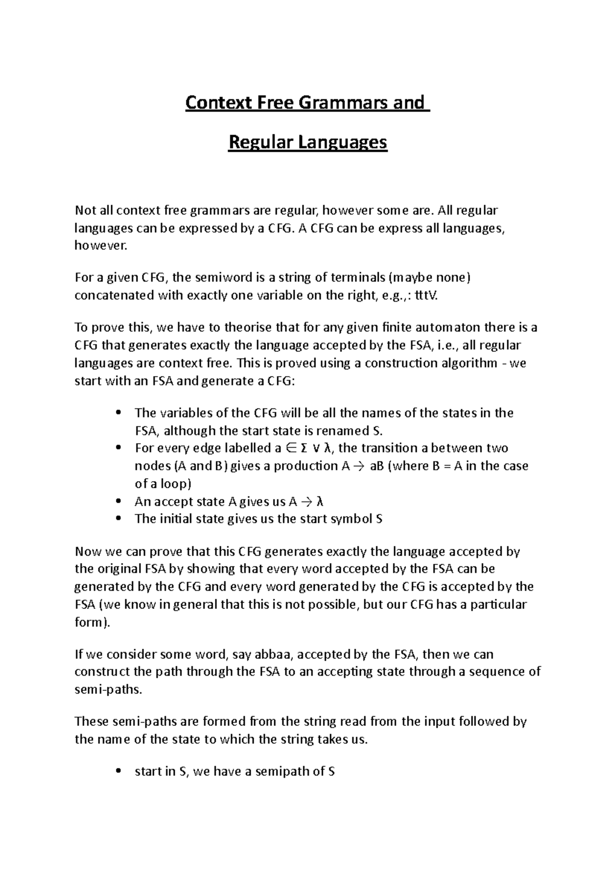 Context Free Grammars and Regular Languages - Context Free Grammars and ...