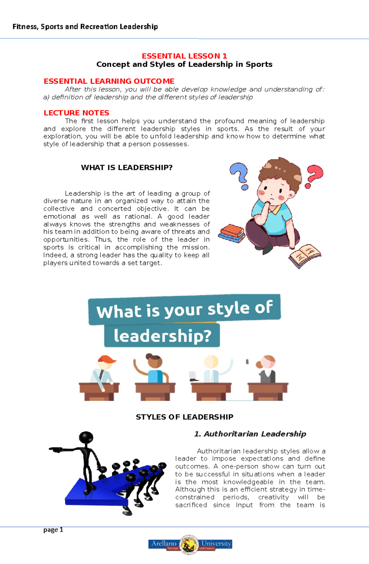 1 Concepts - SPORTS AND RECREATION LEADERSHIP - ESSENTIAL LESSON 1 ...
