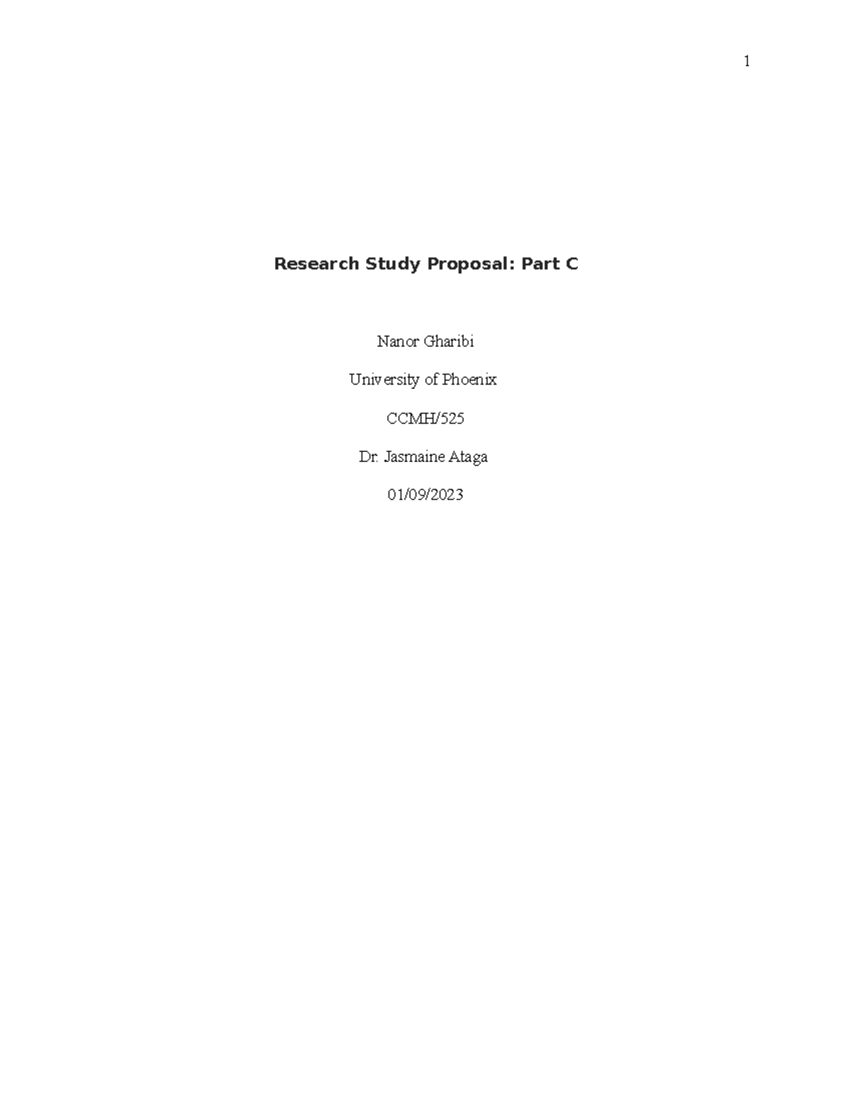 WK5- Research Proposal - Outline - Research Study Proposal: Part C ...