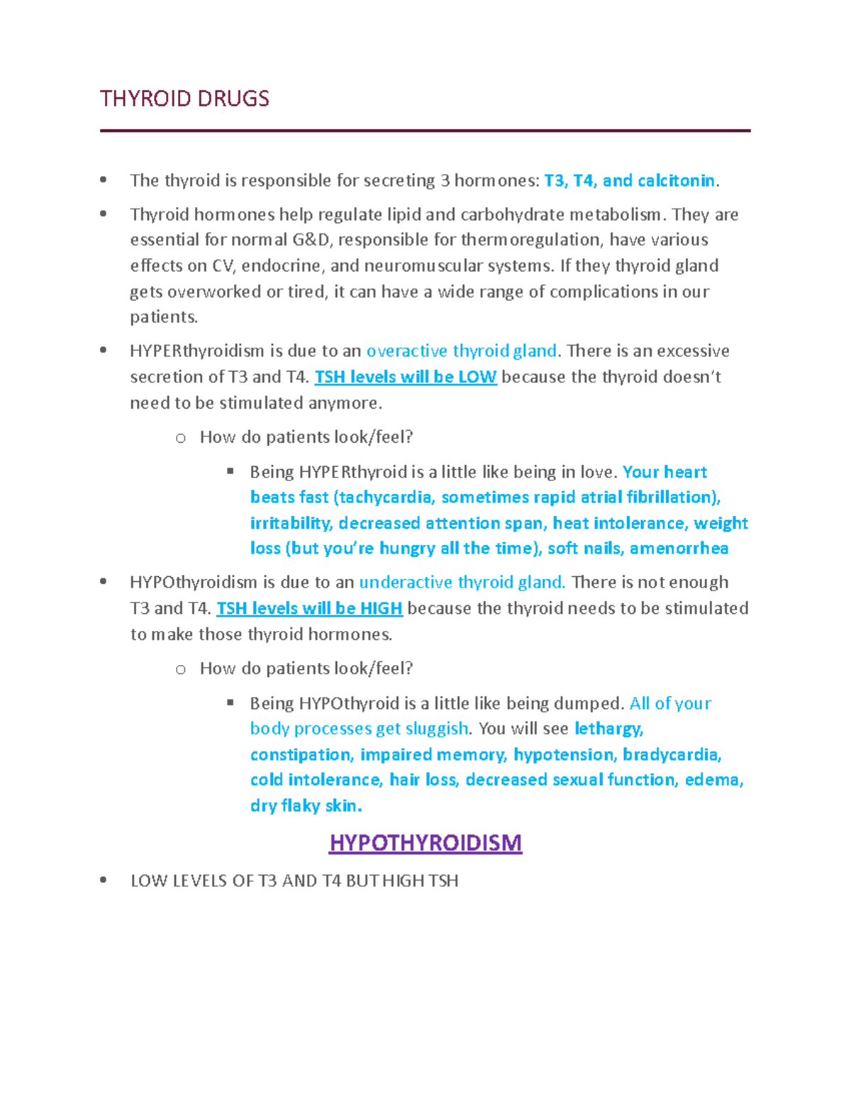 Thyroid Drugs - THYROID DRUGS The thyroid is responsible for secreting ...