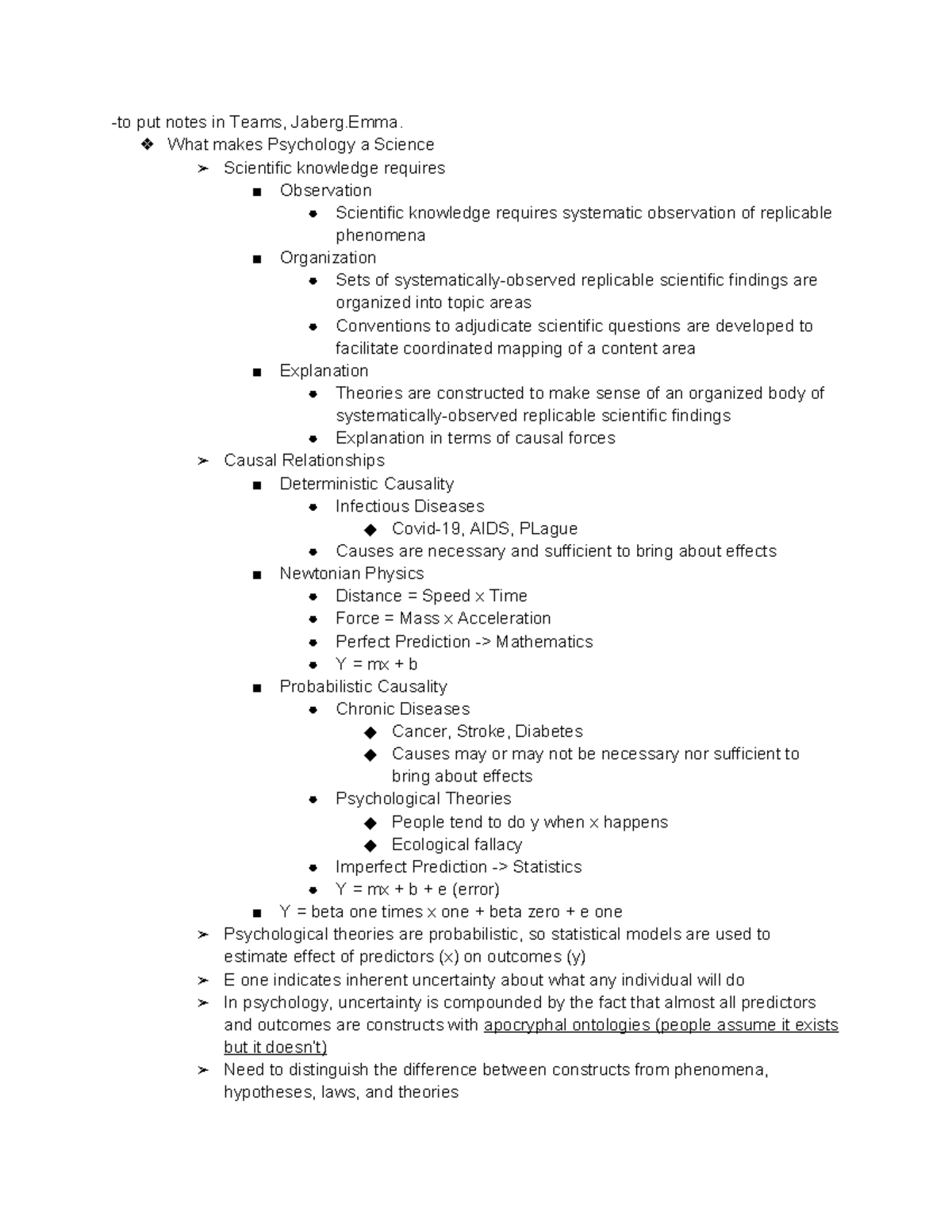 Behavioral Stats -to put notes in Teams, Jaberg. What makes Psychology ...