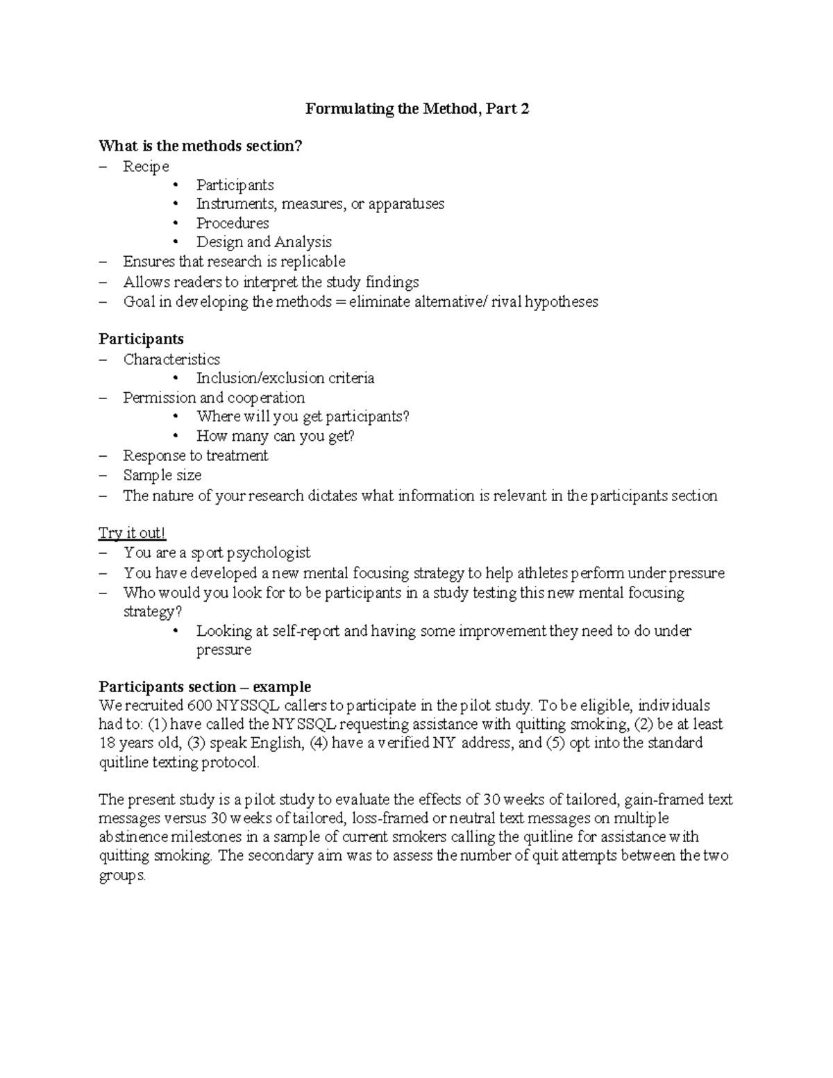 L8-Formulating the Method, Part 2 - Formulating the Method, Part 2 What ...