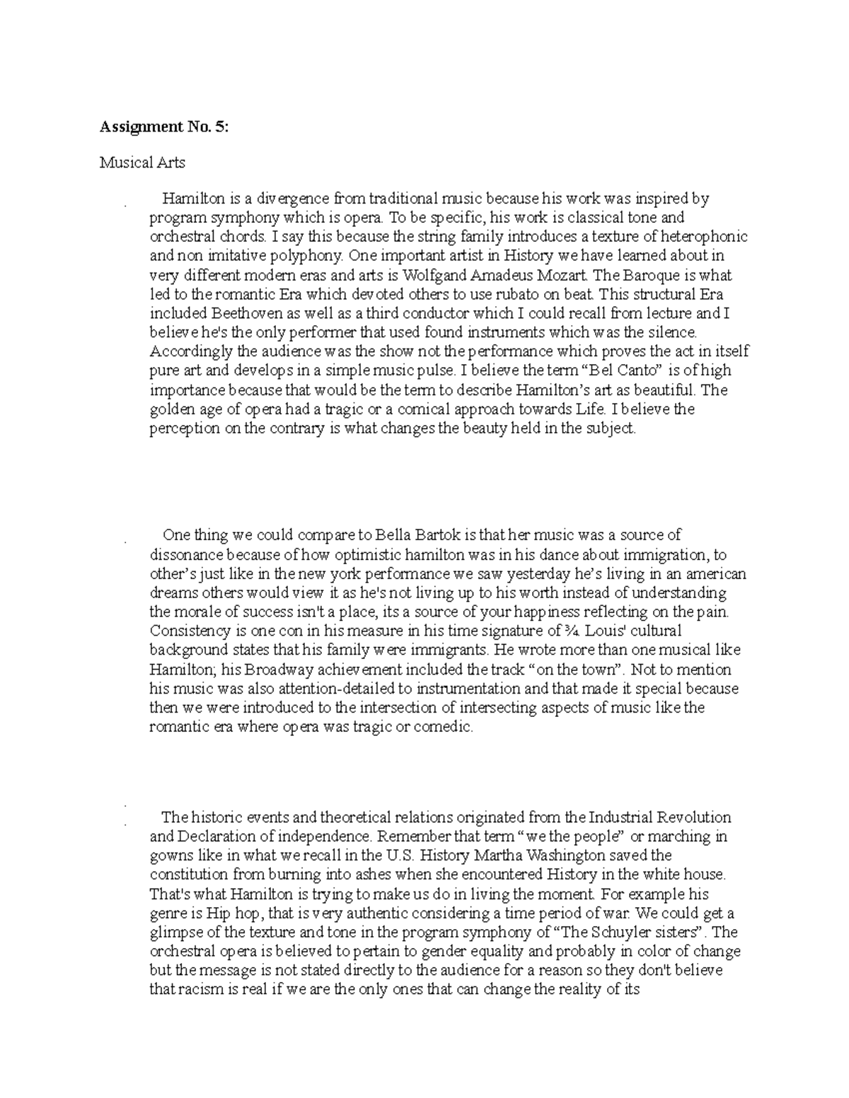 Chapter 26 exam review for professor emad - Assignment No. 5: Musical ...